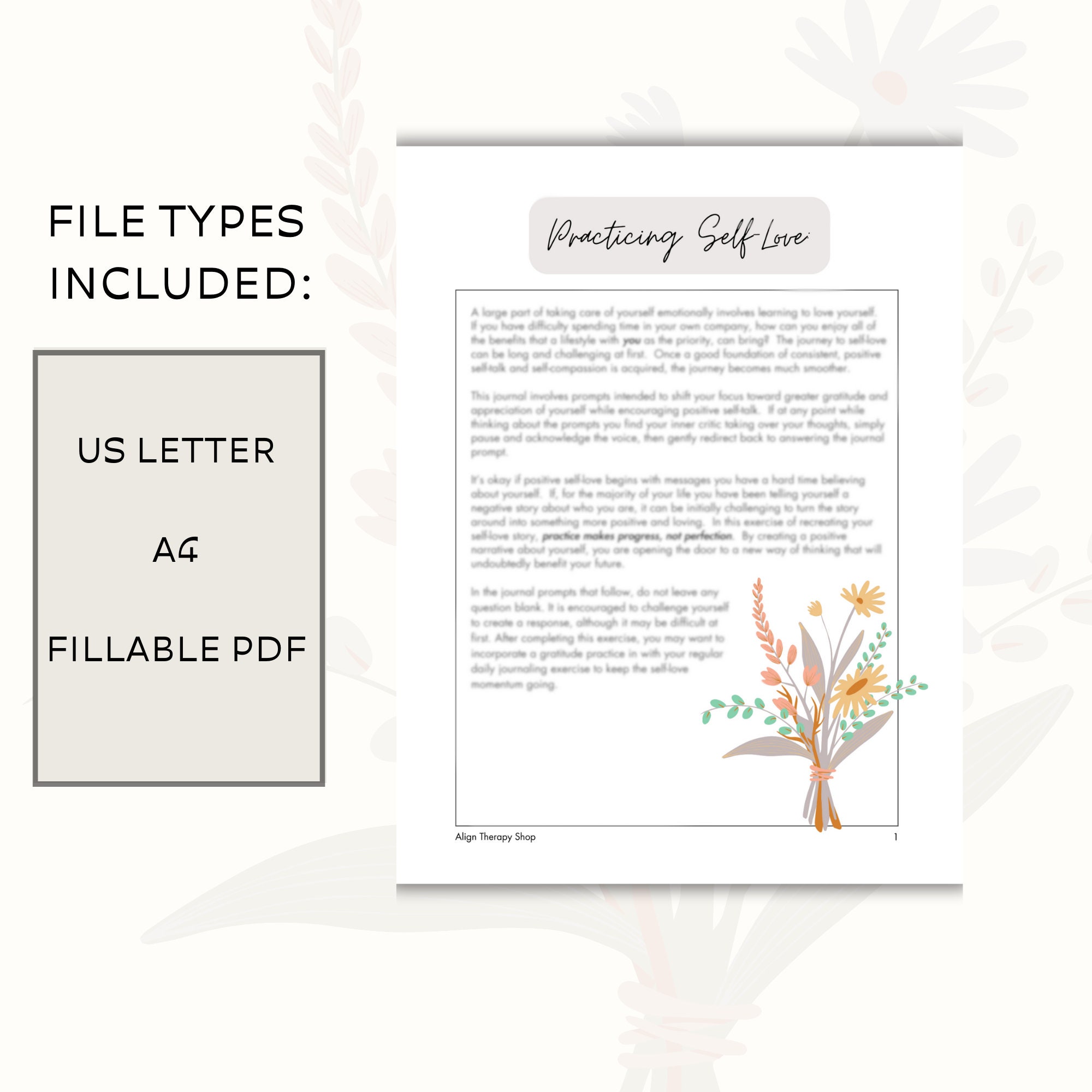 Self Love Journal, Gratitude Practice, Therapy Worksheet for Self ...