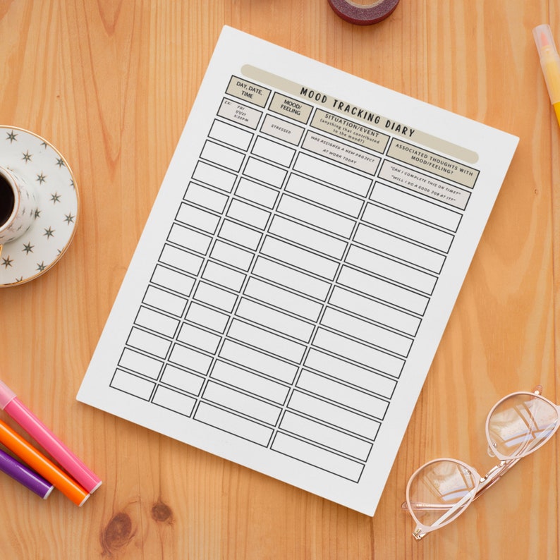 Daily Mood Tracker Printable Emotion Tracker and Feelings Journal Mood ...