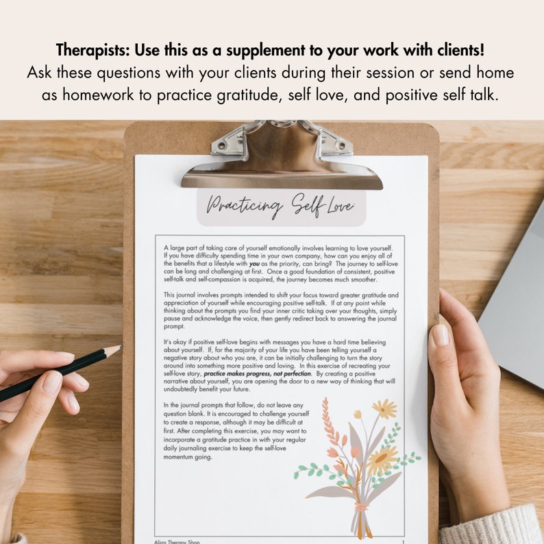 Self Love Journal, Gratitude Practice, Therapy Worksheet for Self ...
