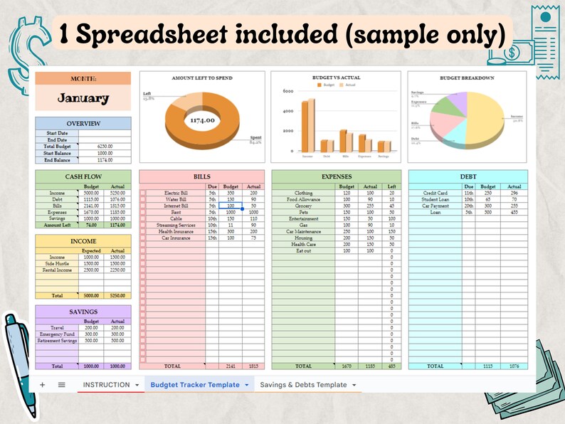 Monthly Budget Tracker Sheet, Excel Budget Tracker Sheet, Google Sheet ...