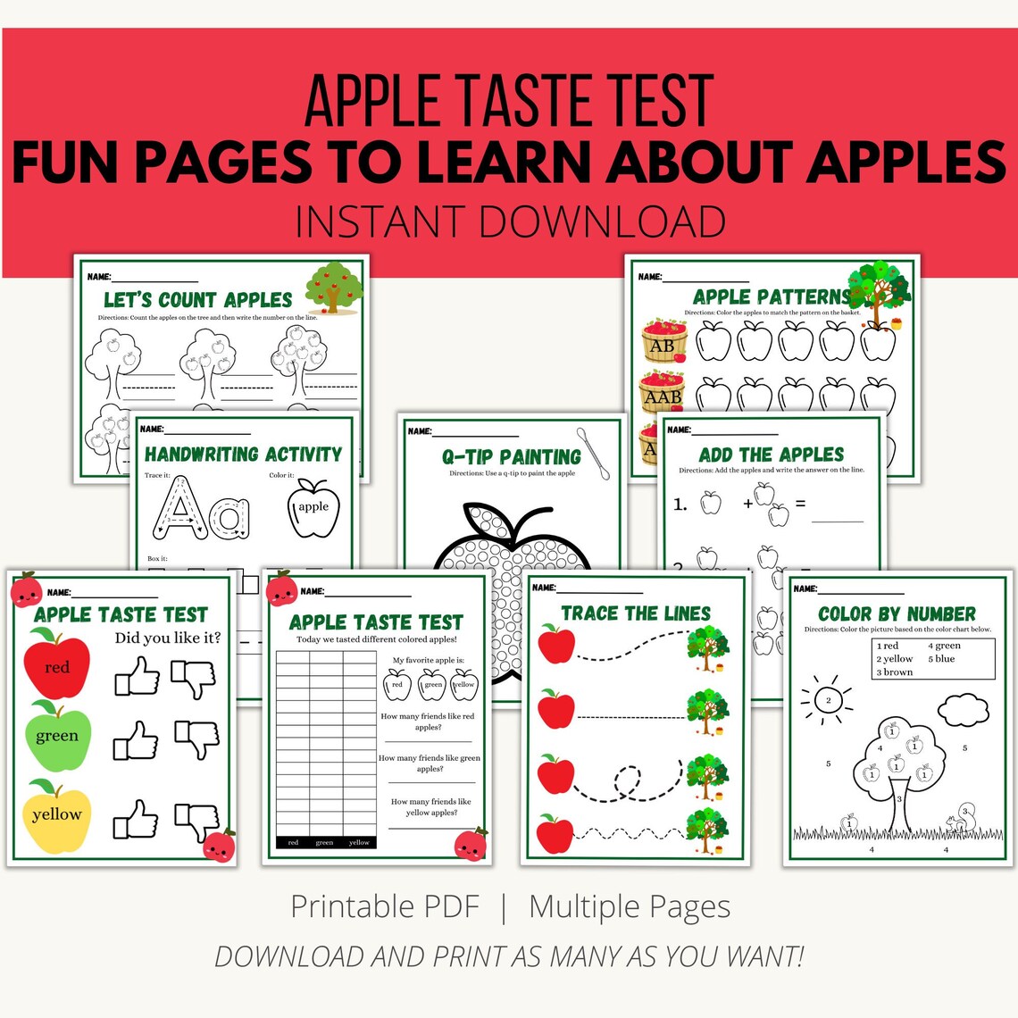 Apple Taste Test Activity Printable, Preschool Apple Unit, Apple ...