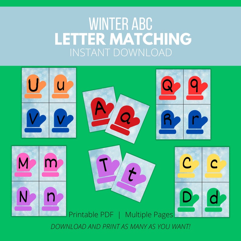 Winter Letter Matching, Mitten Letter Matching, Winter Preschool ...