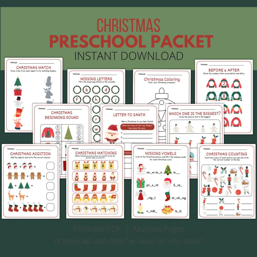Christmas Preschool/kindergarten Packet, Preschool Holiday, Preschool ...