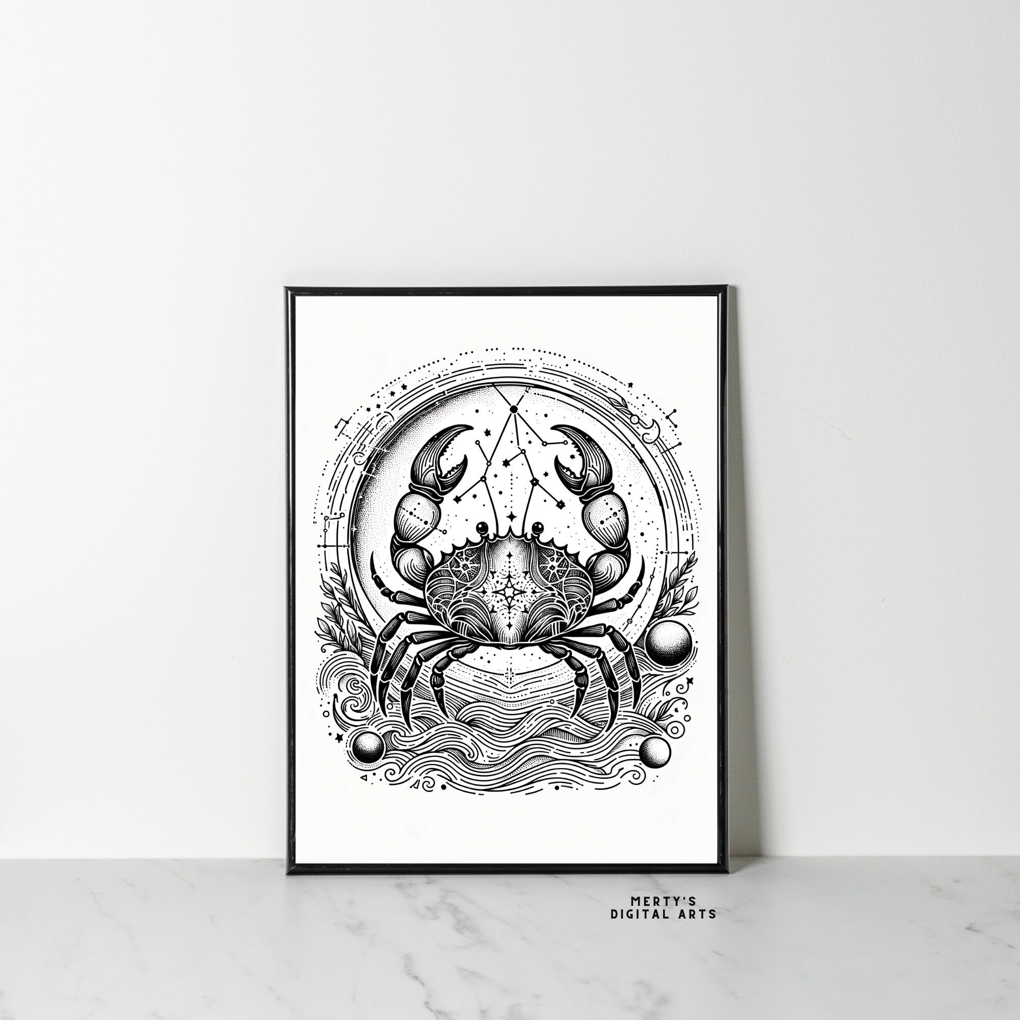 Mystical Cancer: Hand-drawn Zodiac Illustration Art Print Instant ...