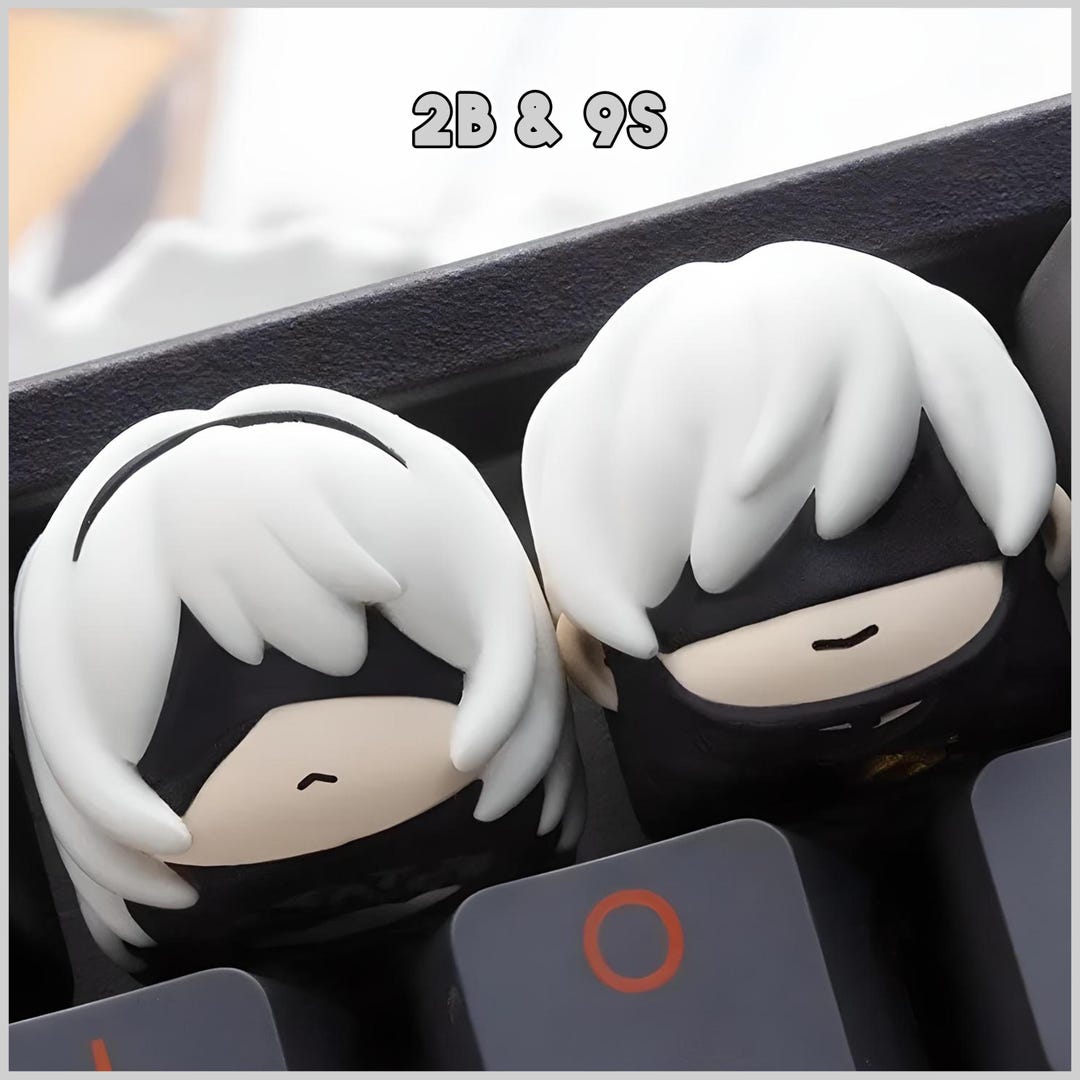 Cute Nier Automata 2B & 9S Keycaps - Handmade Cherry MX Keycaps for ...