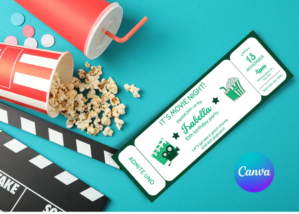 Editable Birthday Party Movie Ticket Customizable Cinema Ticket ...
