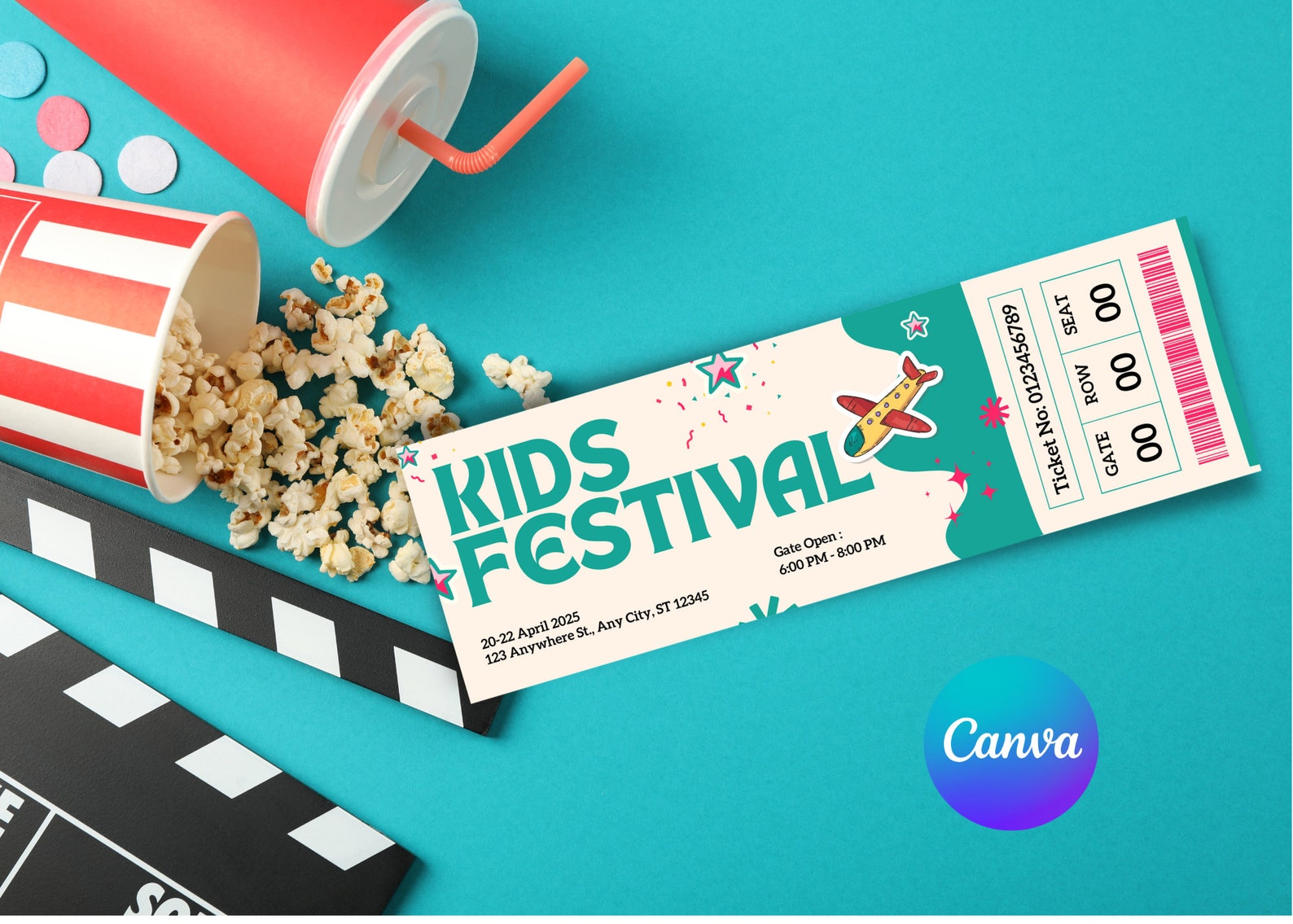 Editable Fun Kids Festival Tickets, Physical Ticket Custom Personalized ...