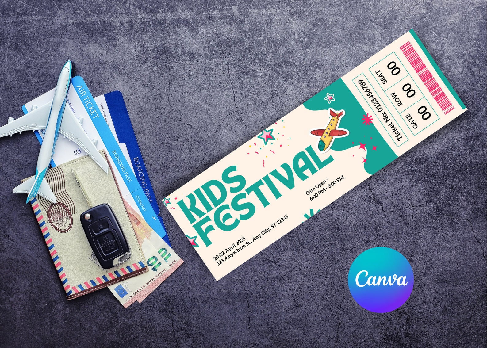 Editable Fun Kids Festival Tickets, Physical Ticket Custom Personalized ...