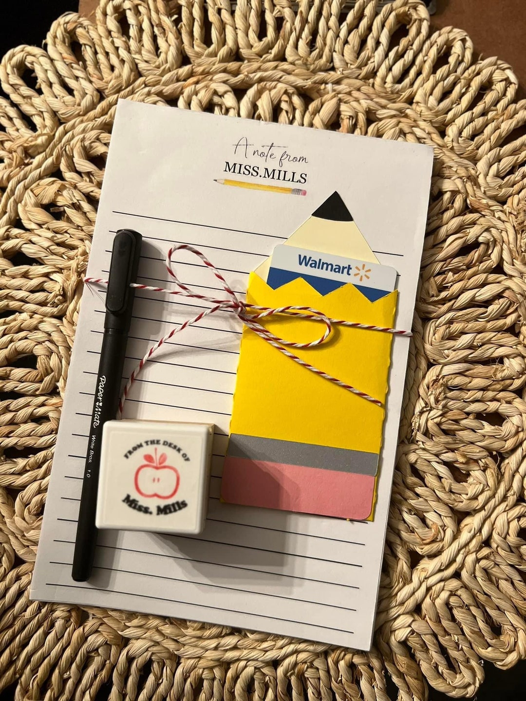 Personalized Teacher Gift Set Custom Stamp Notepad Pen Gift Card Holder ...