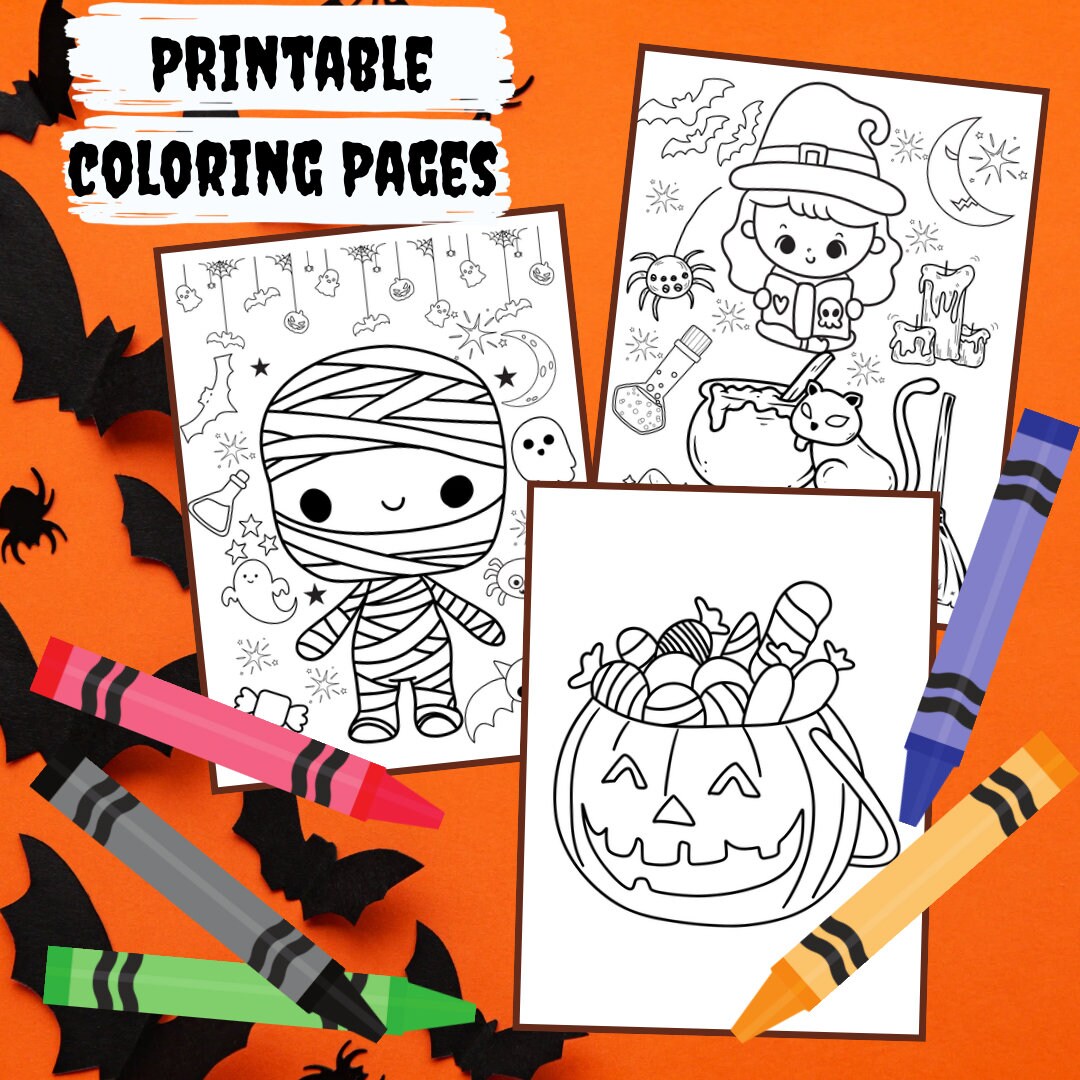 Halloween Coloring Page Bundle - Etsy