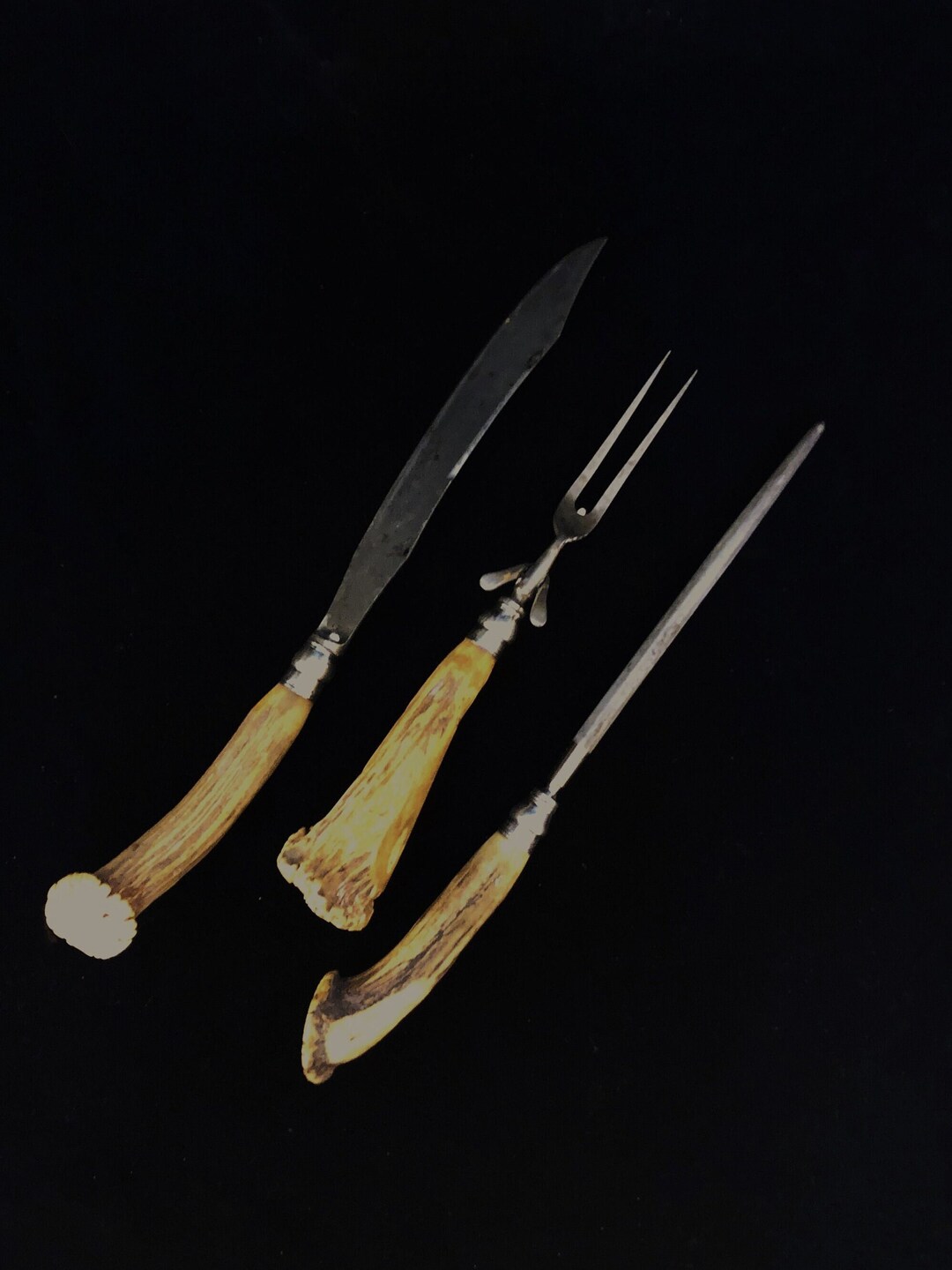 Antique 3 Piece Carving Set W/ Staghorn and Sterling Handles - Etsy
