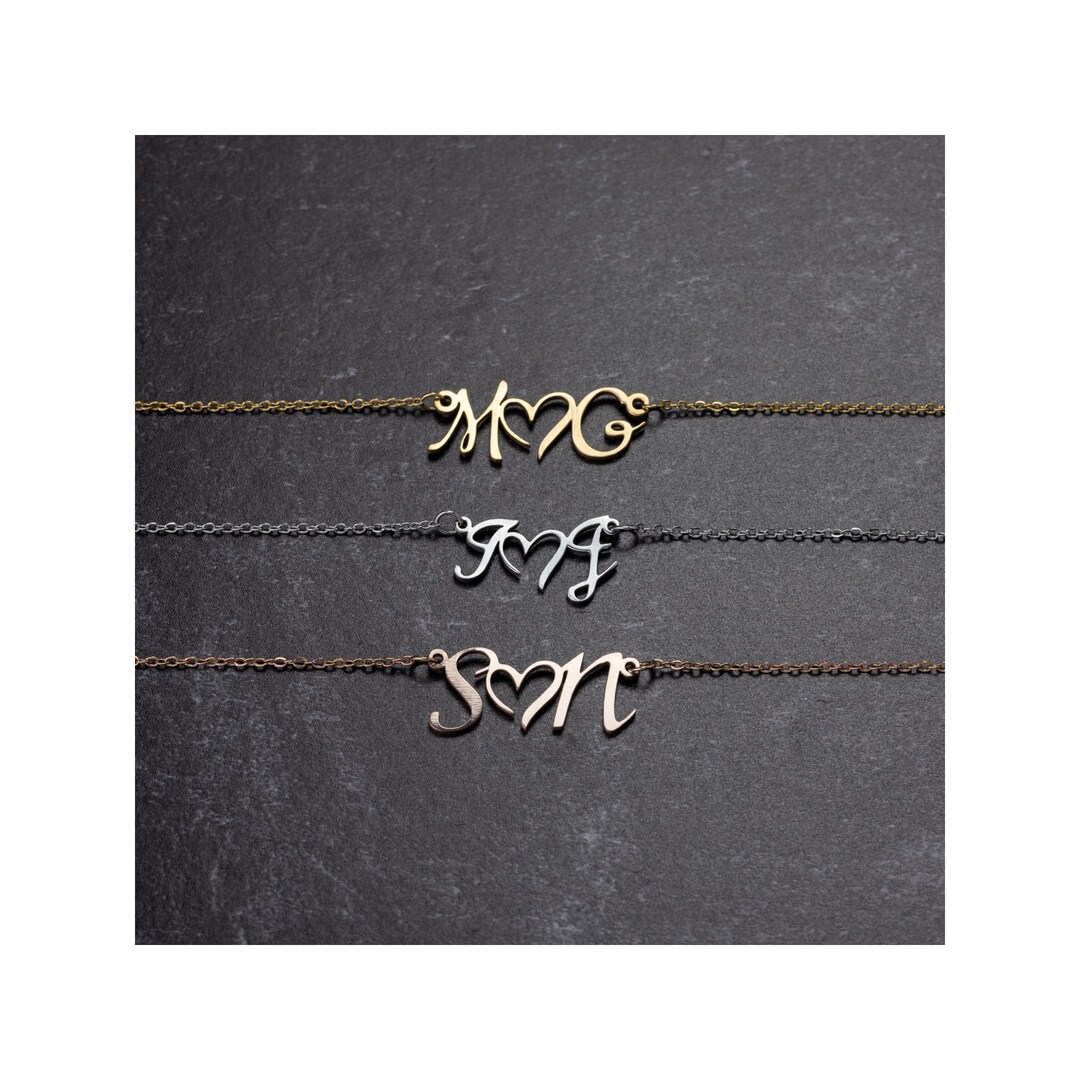 Personalized Double Initial Heart Necklace, Initial Necklace ...