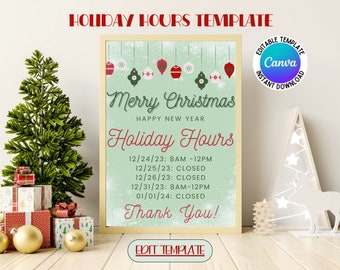 Editable Holiday Hours Template in Canva: Festive Flexibility for Your Business! - Etsy