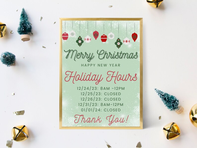 Editable Holiday Hours Template in Canva: Festive Flexibility for Your ...