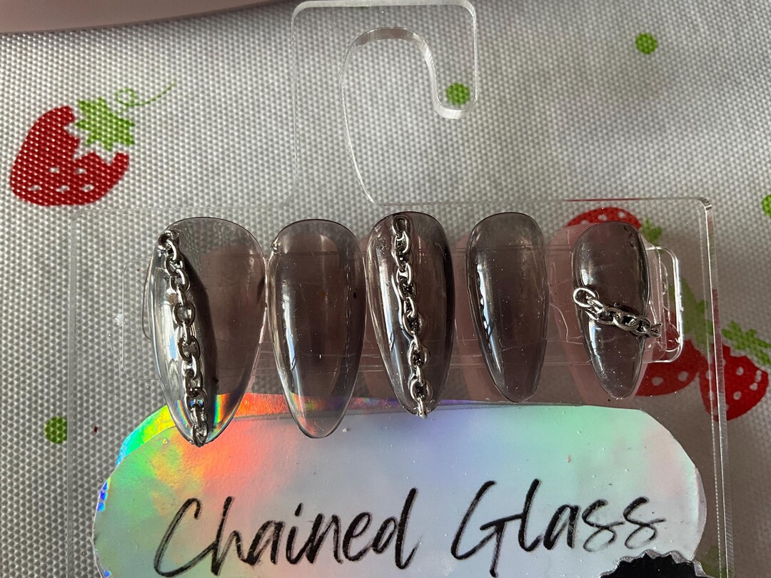Jelly Black & Chained Nails Chained Glass Handpainted Made to Order - Etsy