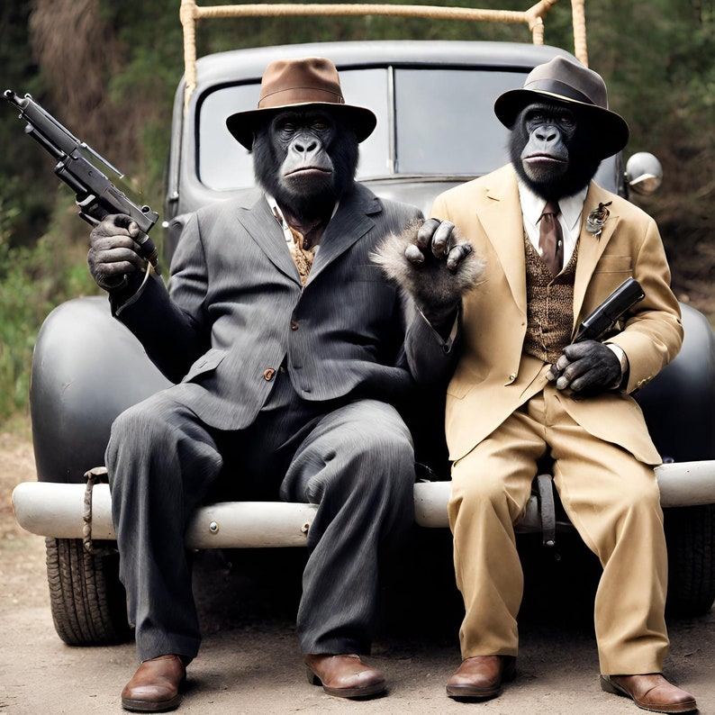 Digital Wall Art. Monkey Couple Bonnie and Clyde. Printable Poster - Etsy