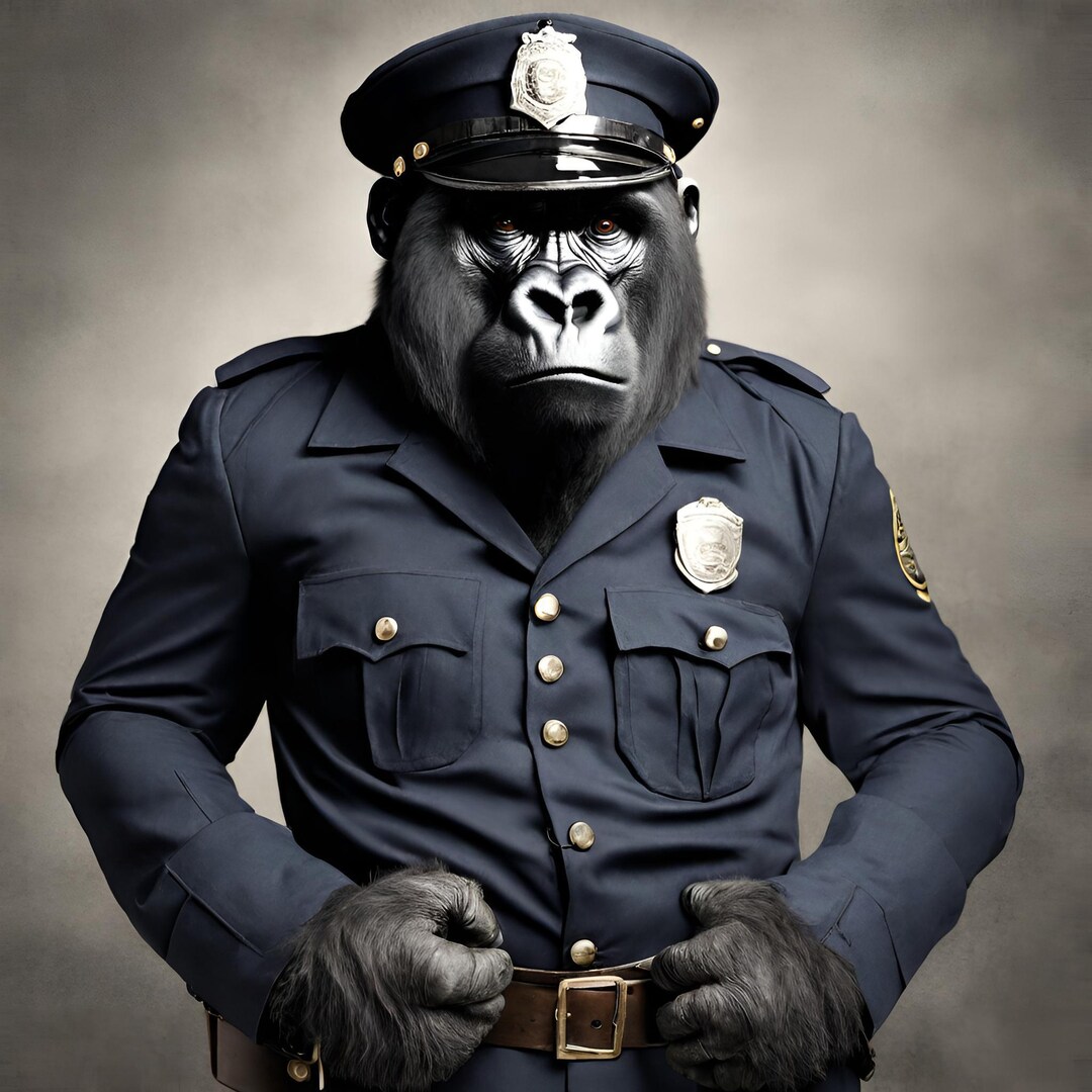 Digital Wall Art. Portrait of a Chimpanzee Dressed as a Police Officer ...