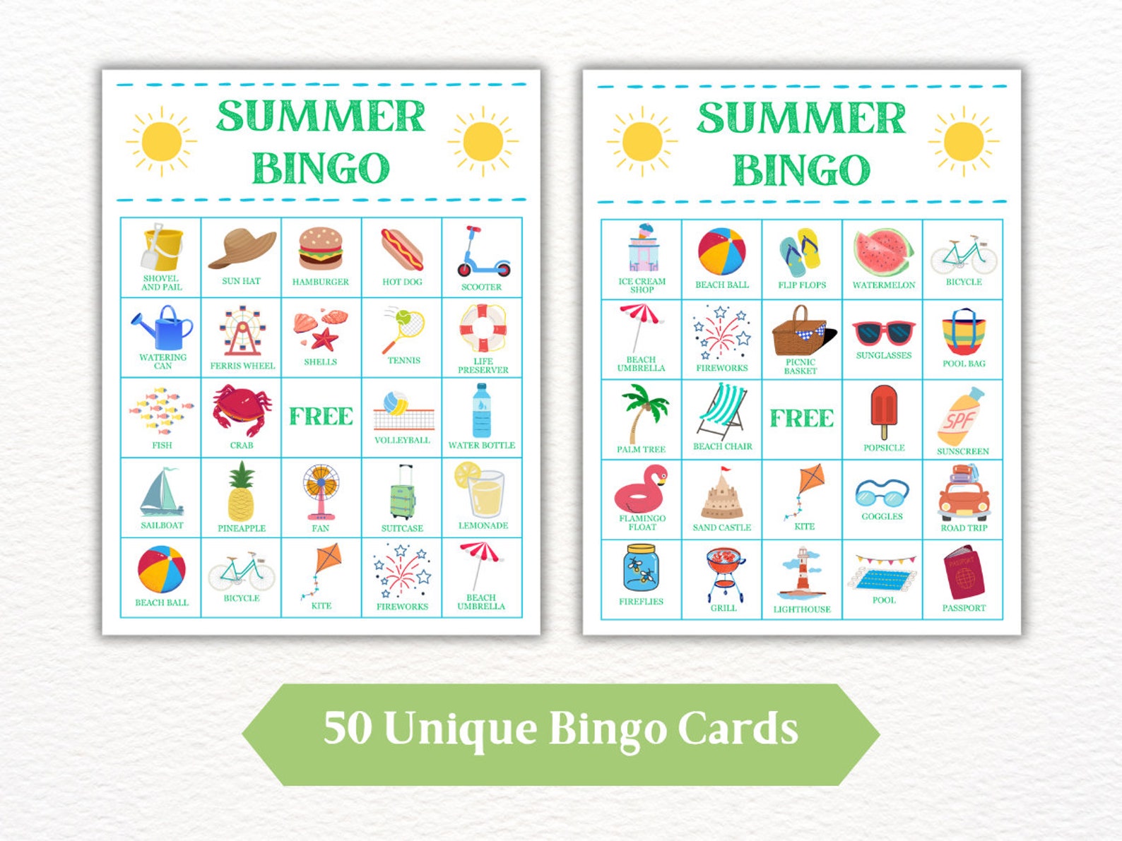 Summer Bingo Game With 50 Printable Bingo Cards - Etsy