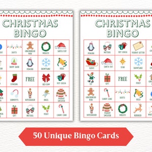 Christmas Bingo Game With 50 Printable Bingo Cards for Christmas Party ...