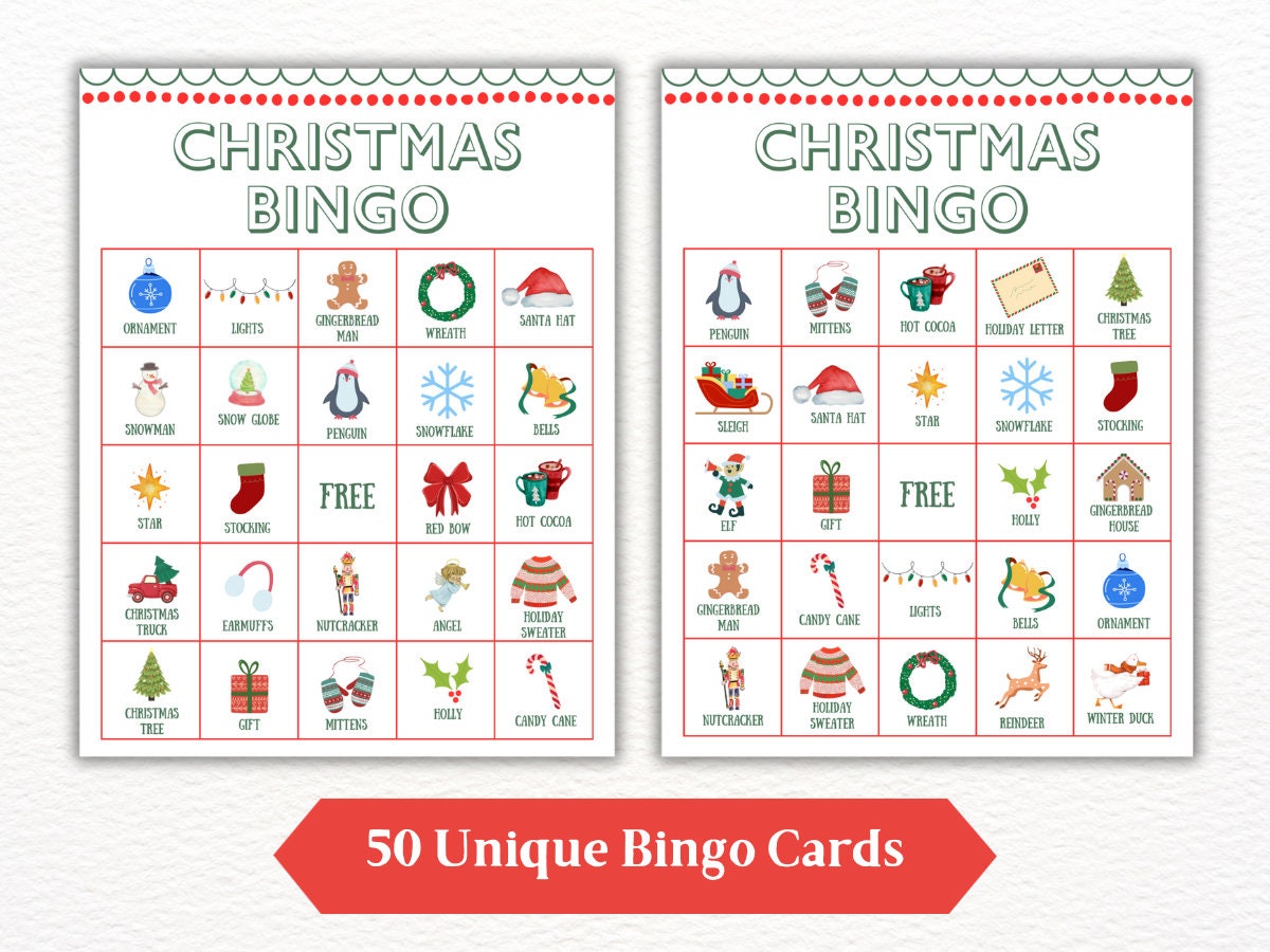Christmas Bingo Game With 50 Printable Bingo Cards for Christmas Party ...