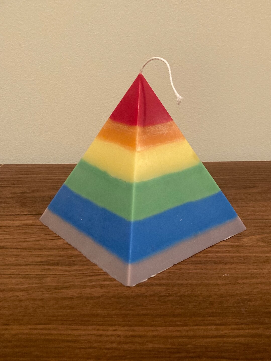 Rainbow Pyramid Candle With 1/2 Lb Rough Tumble Size Rainbow Fluorite ...