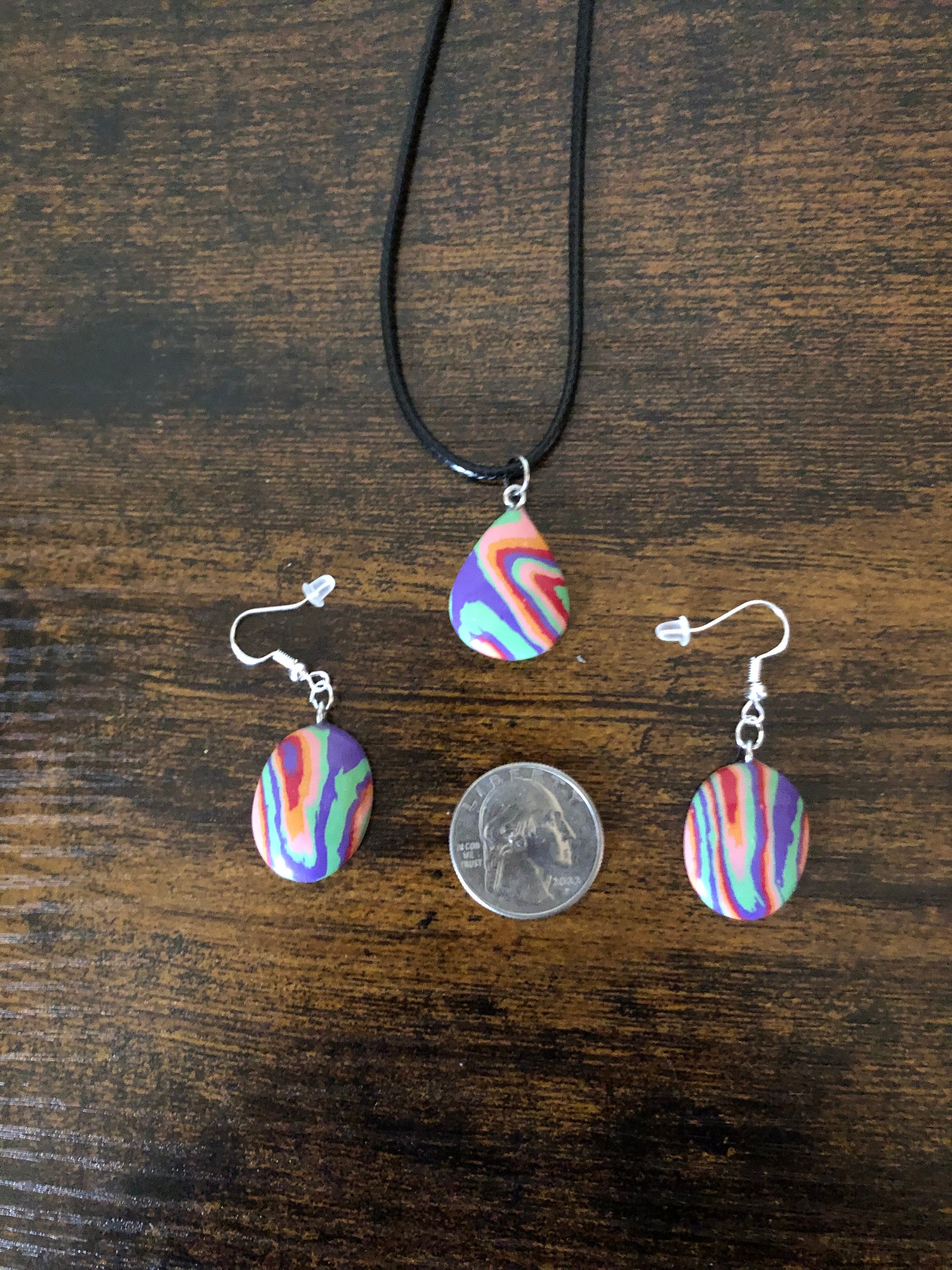 Rainbow Calsilica Pendant and Sterling Silver Earring Set - Etsy