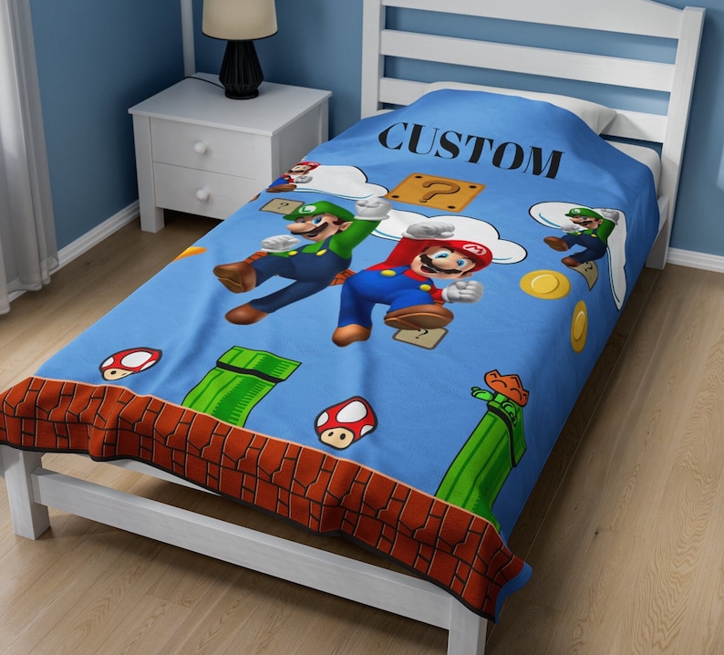 Personalized Mario Velveteen Plush Blanket, Mario Bros Name Blanket ...