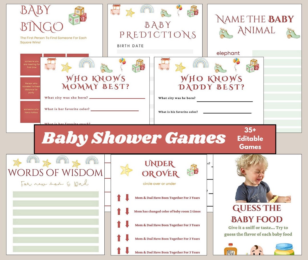 Cute Baby Shower Games Bundle: 35 Printable & Editable Baby Shower ...