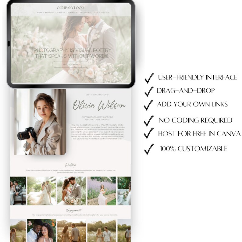 Sage Photographer Canva Website Template, Done for You Content ...