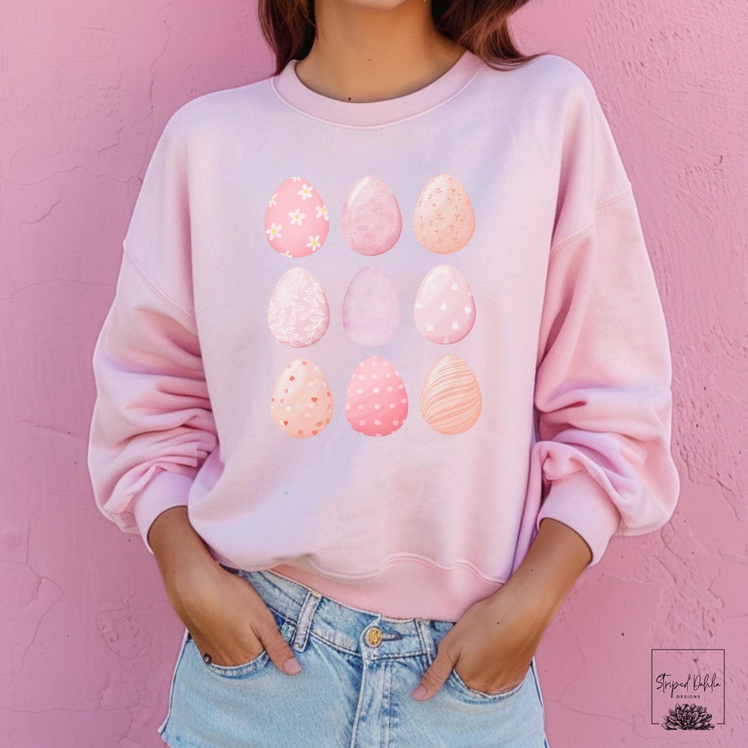 Cute Easter Egg Sweater, Spring Crew, Pastel Pink Easter Egg Sweatshirt ...