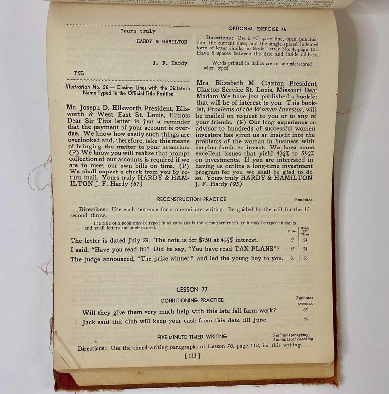 Vintage 1942 Typewriting Book - 20th Century Typewriting Course Book - Etsy