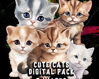 Cats Clipart Bundle PNG Cute Cats PNG Perfect for Card Making - Etsy