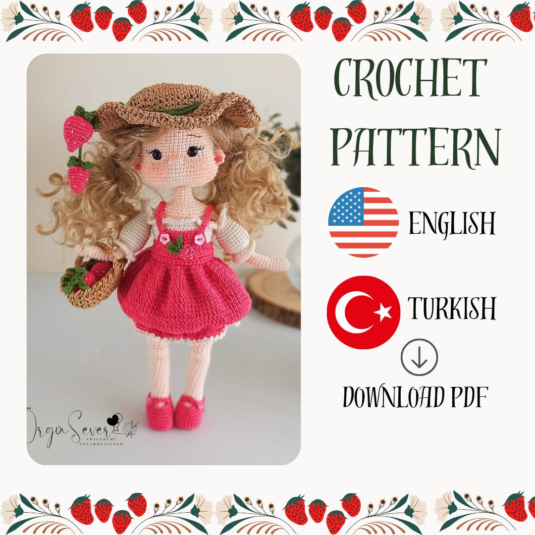 Strawberry Girl Emily Doll English Pattern, Crochet Doll, Crochet Sweet ...