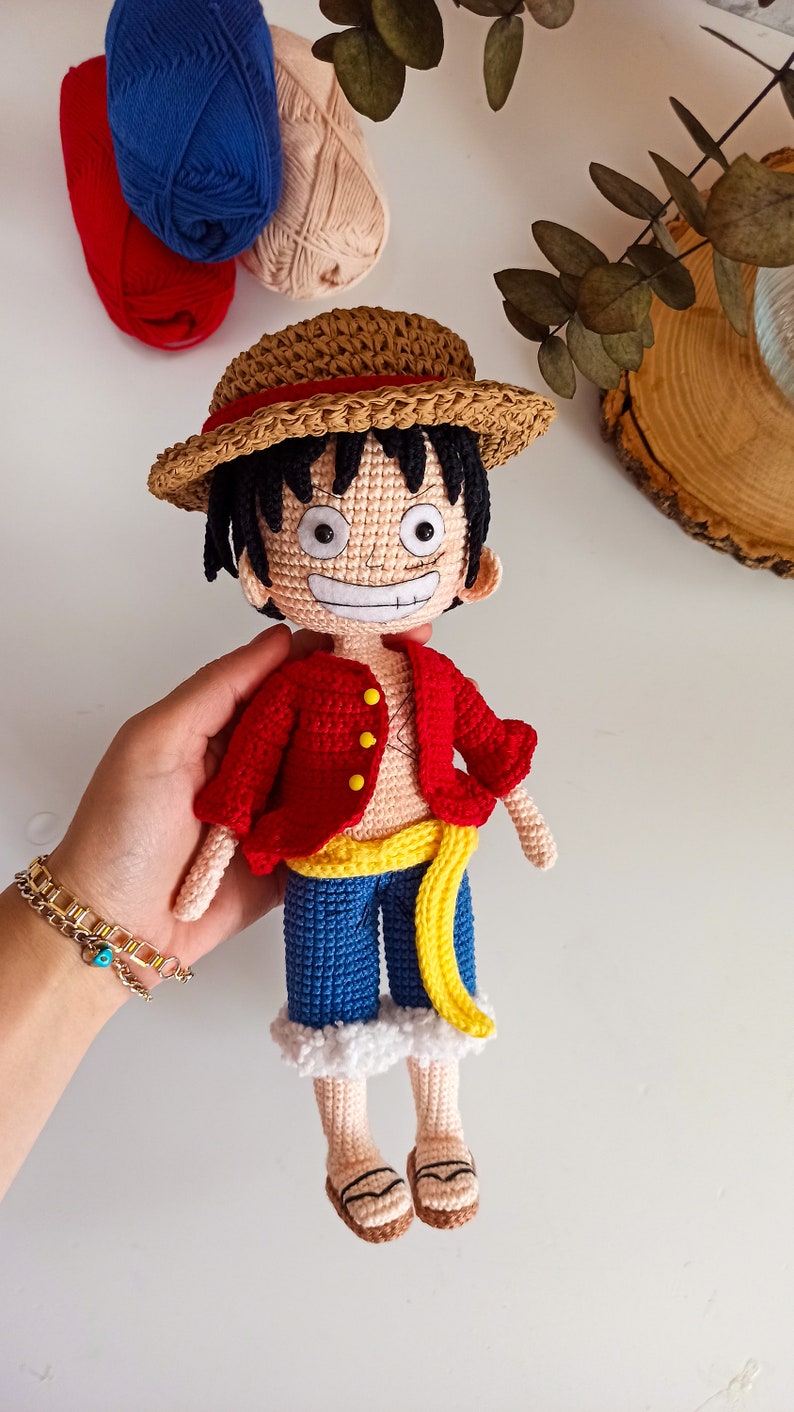 Luffy Crochet Amigurumi Doll, Pirate Crochet Doll, Amigurumi One Piece ...