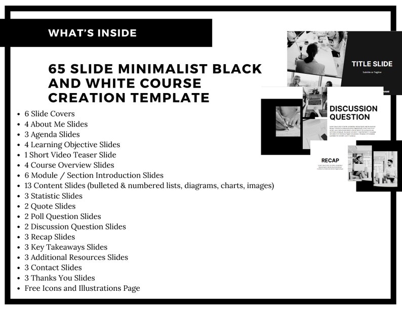 65 Slide Minimalist Black and White Course Creation Template - Etsy