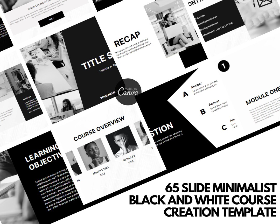 65 Slide Minimalist Black and White Course Creation Template - Etsy