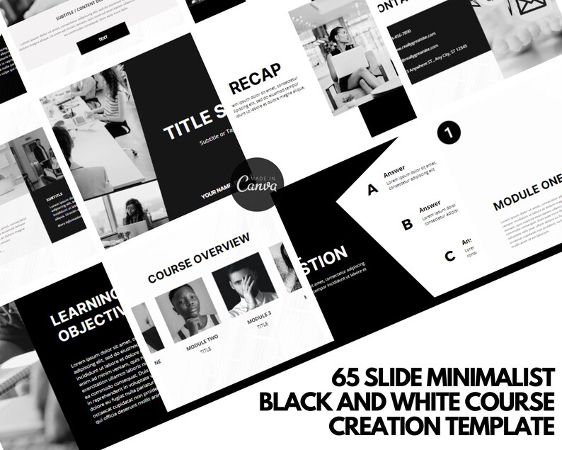 65 Slide Minimalist Black and White Course Creation Template - Etsy