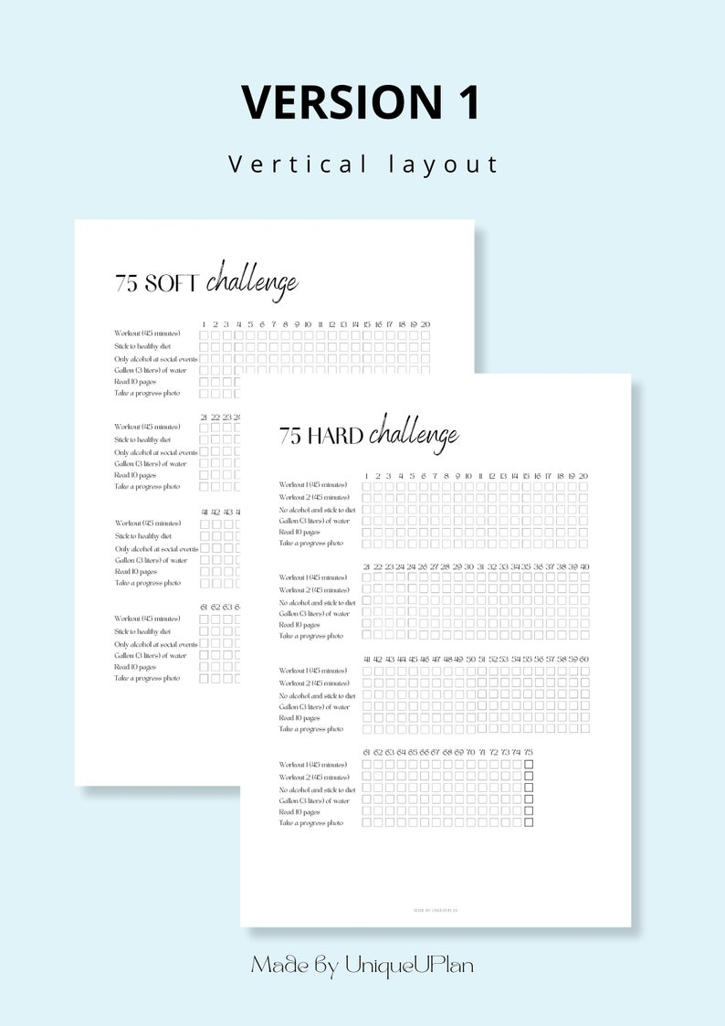 75 Day Challenge Tracker Printable A4 Size Instant Download PDF 75 Day ...