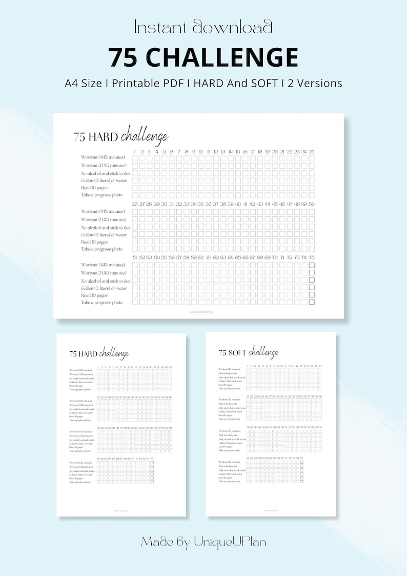 75 Day Challenge Tracker Printable A4 Size Instant Download PDF 75 Day ...