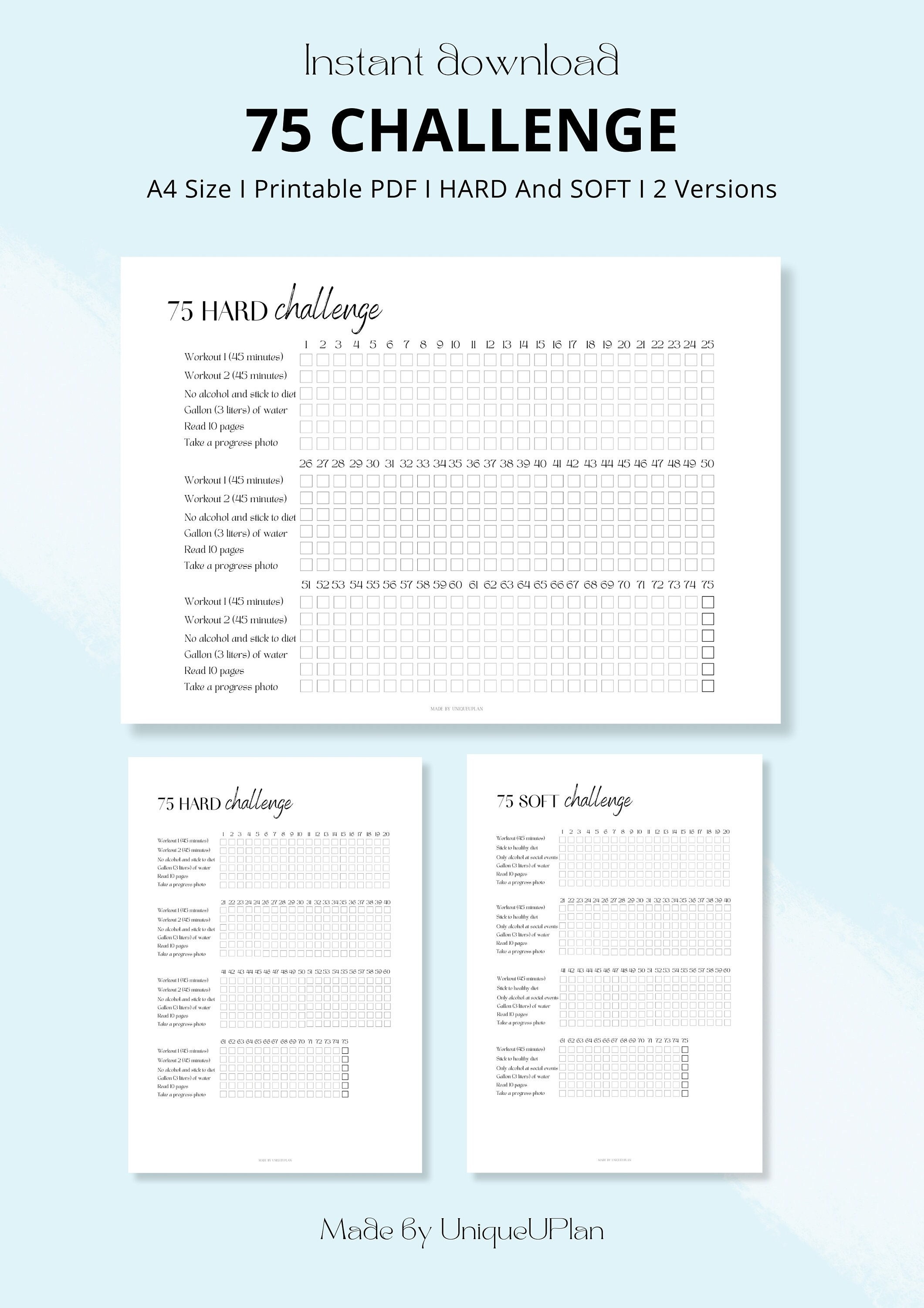 75 Day Challenge Tracker Printable A4 Size Instant Download PDF 75 Day ...