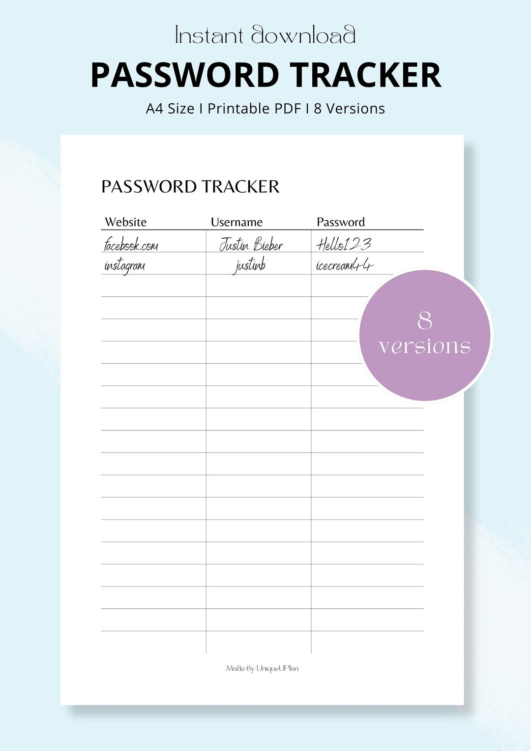 Password Tracker Printable, Password Keeper, Password Organizer ...