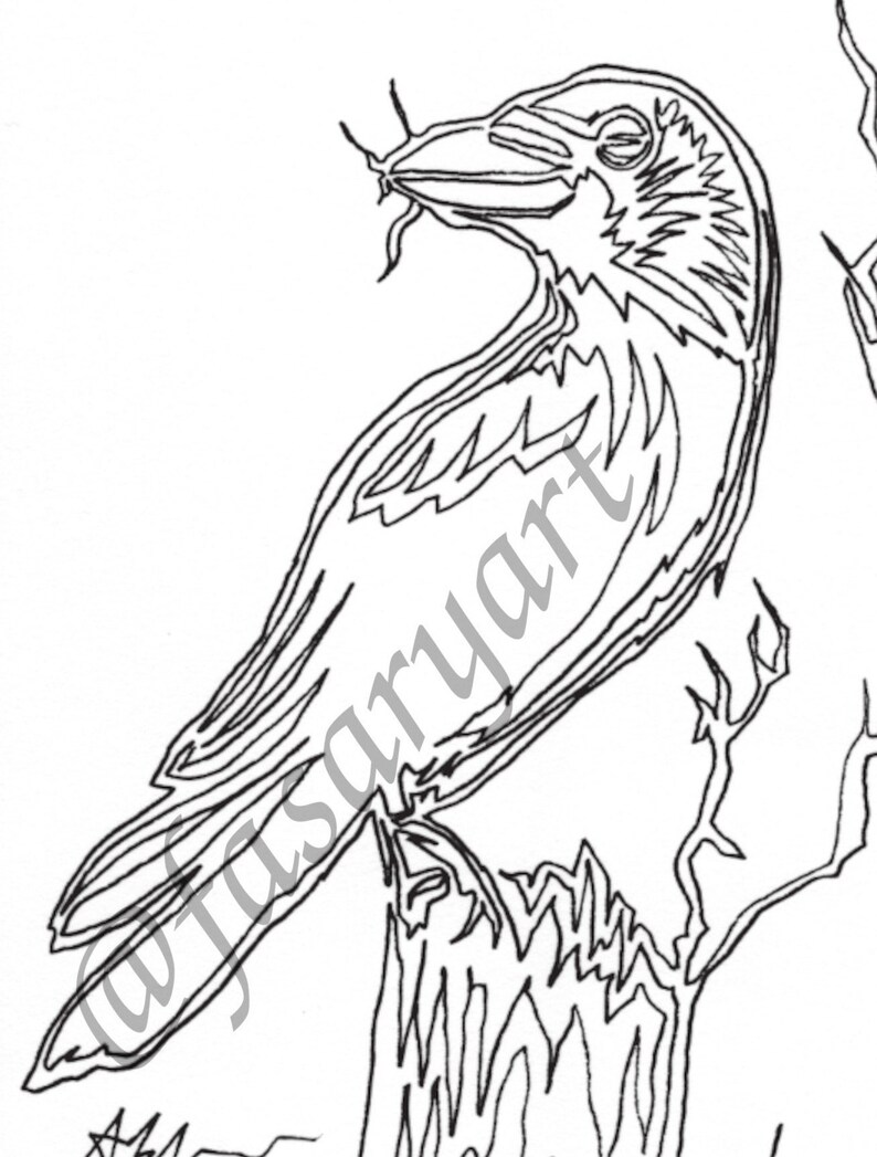 Crow Drawing Single Line Crow Printable Wall Art Decor 2 - Etsy