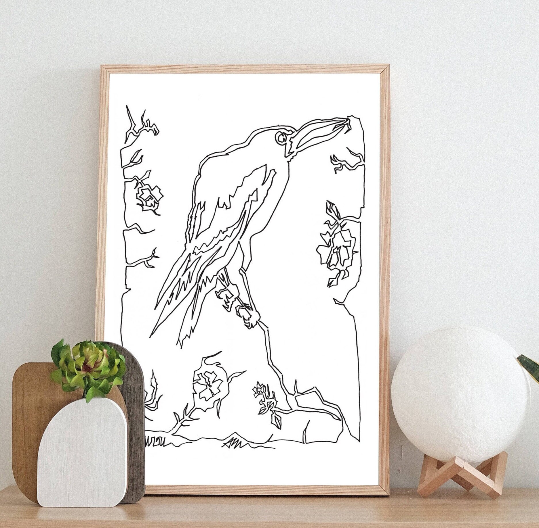 Crow Drawing Single Linecrow Printable Wall Art Decor 3 Etsy