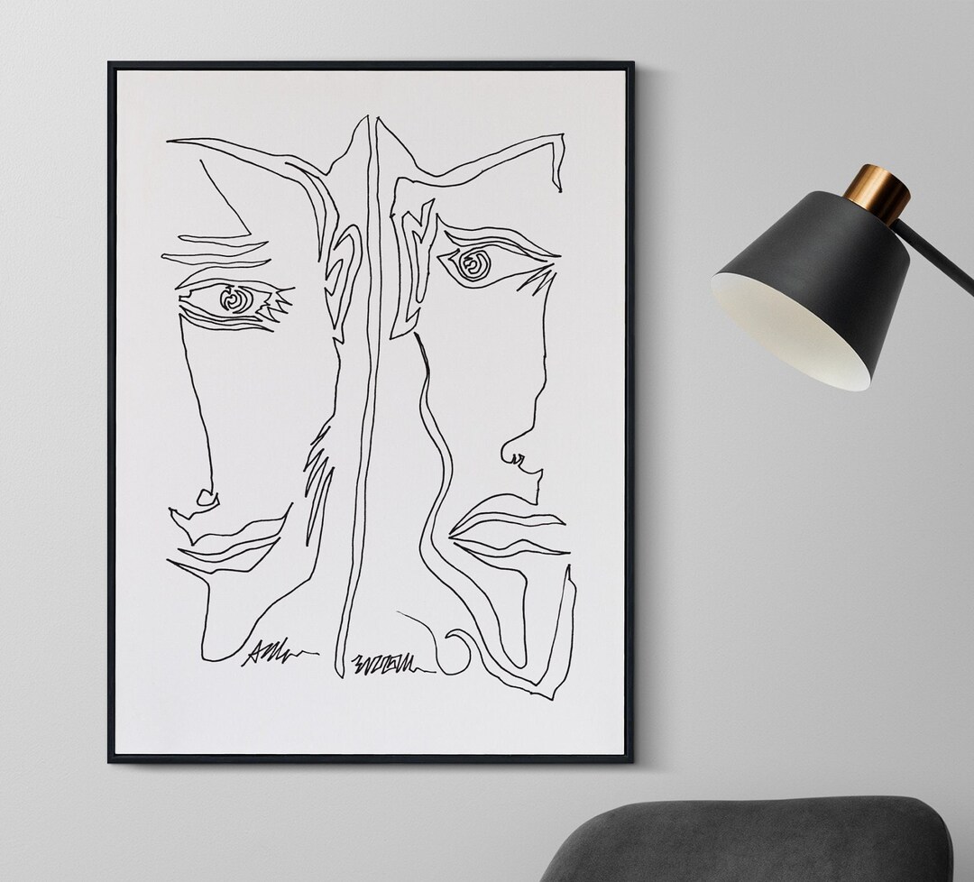 Double Face Single Line Drawing,printable Face Wall Art Decor - Etsy