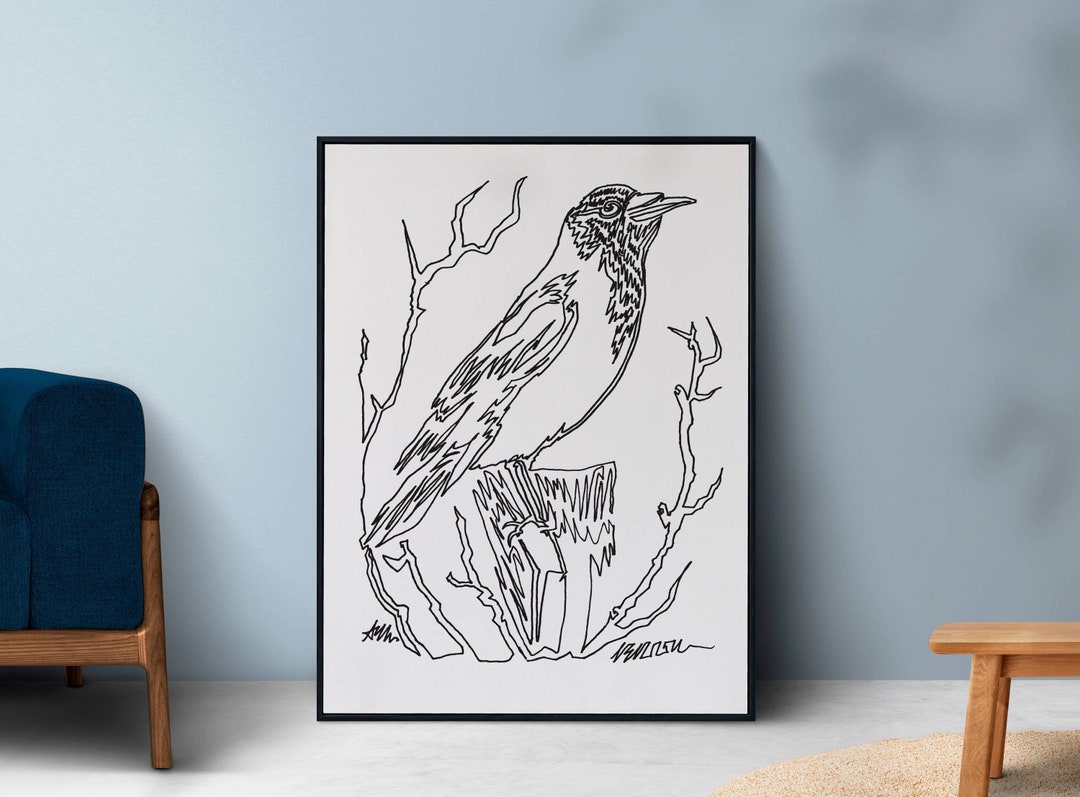 Crow Drawing Single Line, Crow Printable Wall Art Decor #1 - Etsy