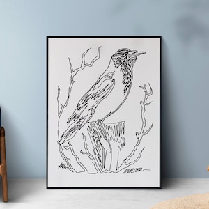 Crow Drawing Single Line, Crow Printable Wall Art Decor #1 - Etsy