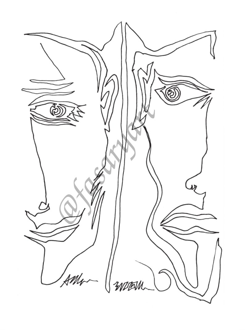 Double Face Single Line Drawing,printable Face Wall Art Decor - Etsy
