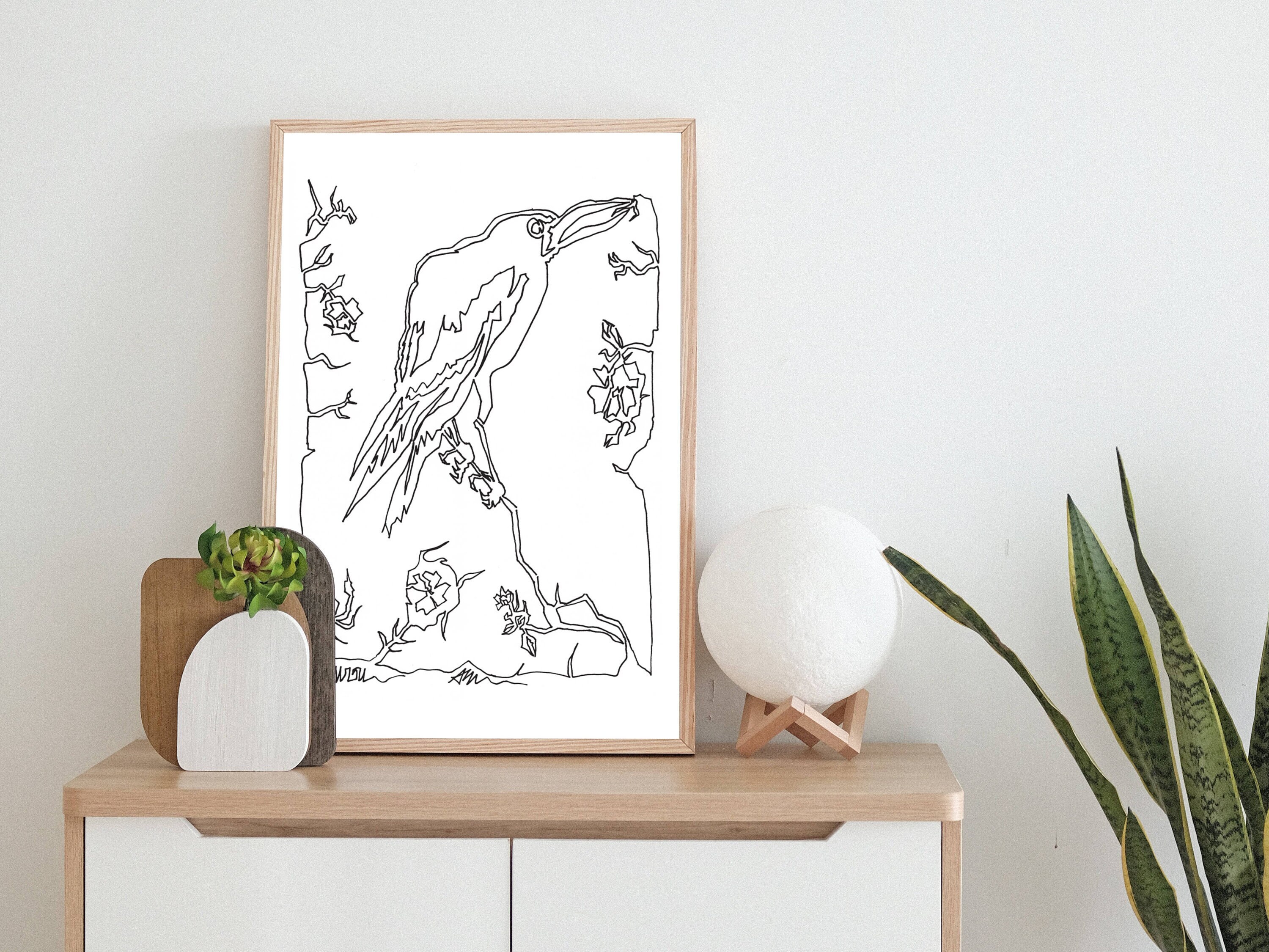 Crow Drawing Single Linecrow Printable Wall Art Decor 3 - Etsy