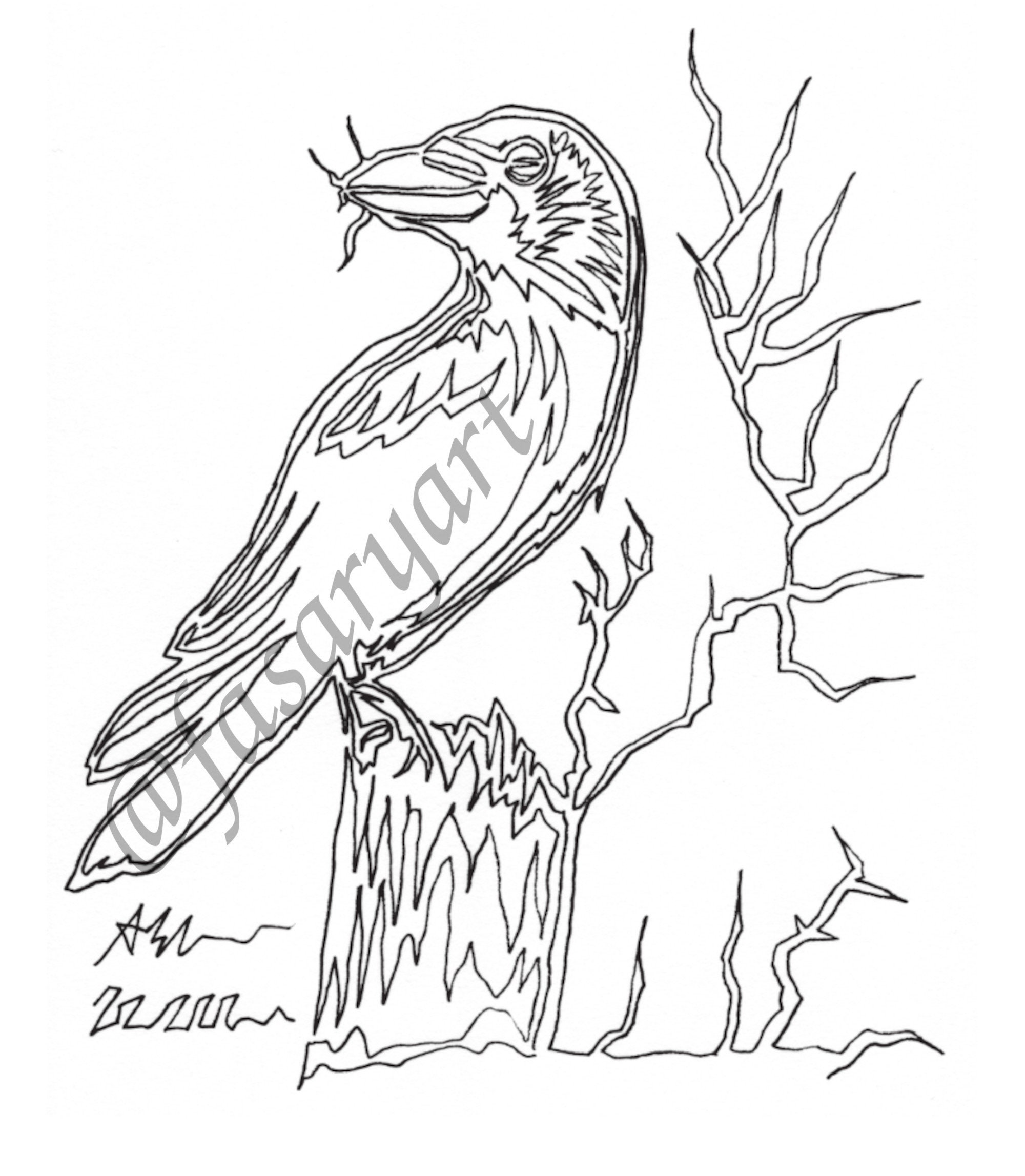 Crow Drawing Single Line Crow Printable Wall Art Decor 2 - Etsy