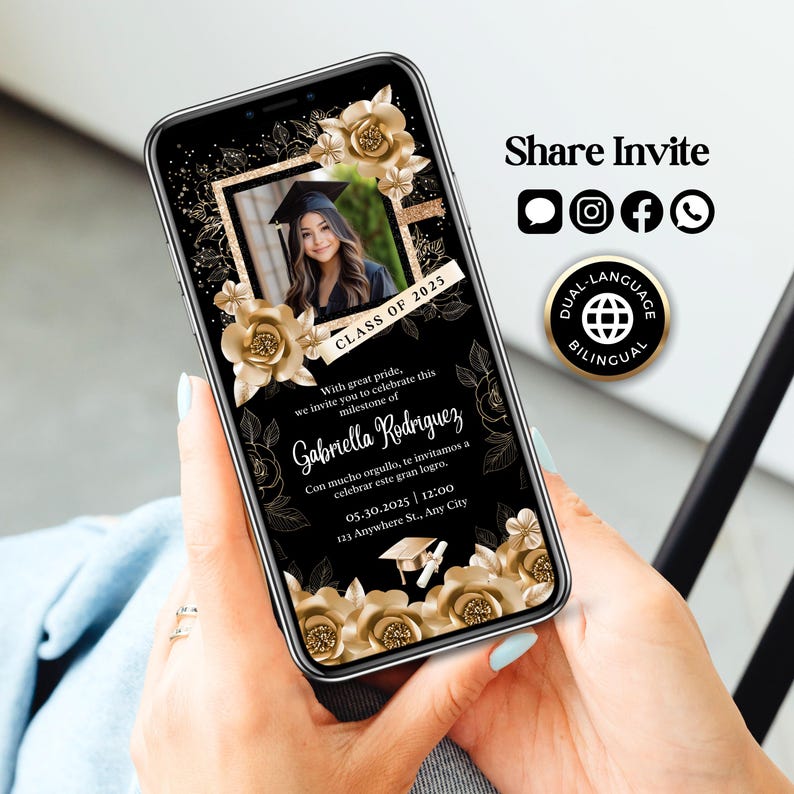 Graduation Invitation Custom Bilingual Digital Card for Text, Email ...